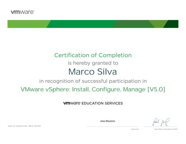 Certificado Formacao VMWare 5 | PPT