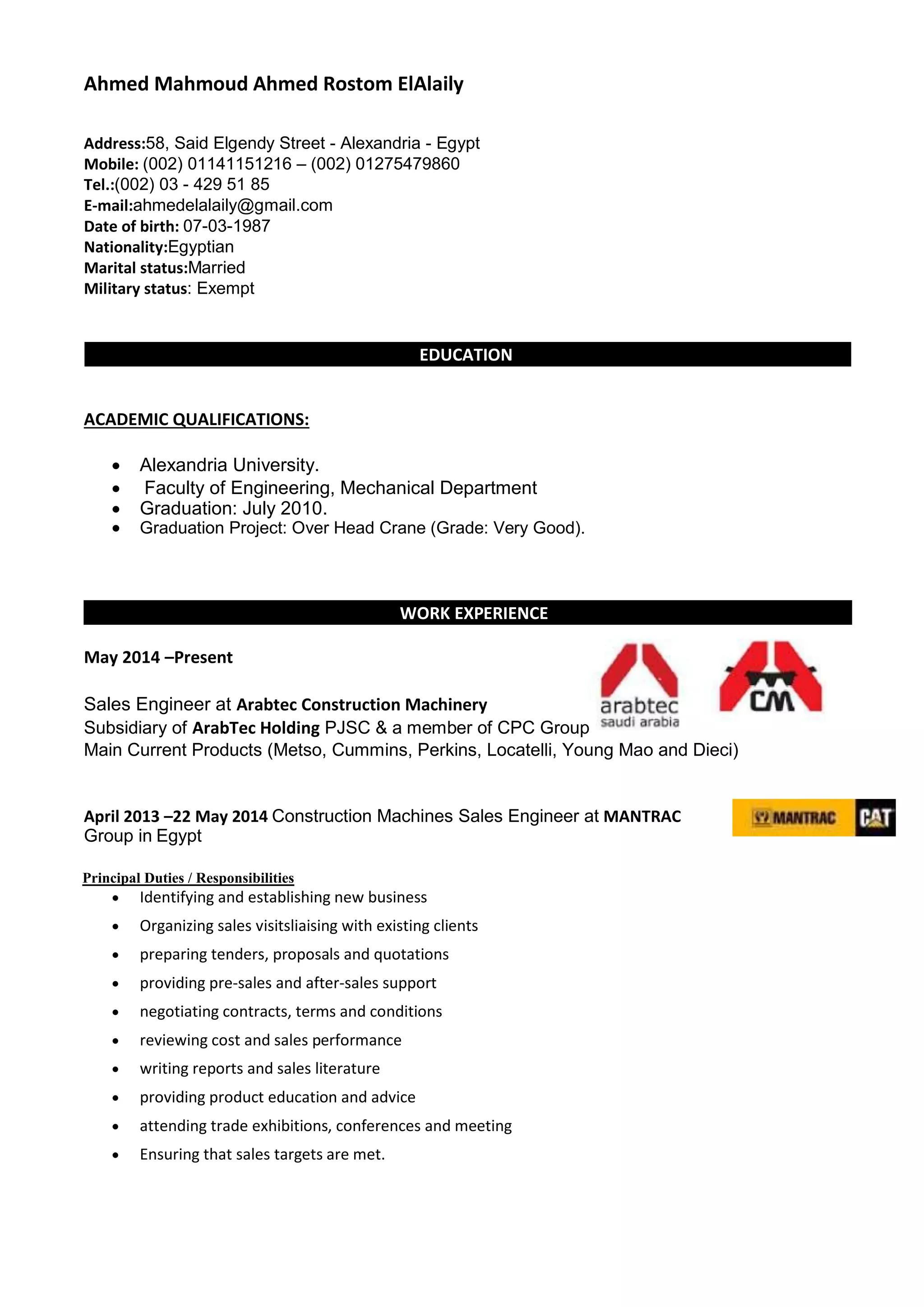 Ahmed Rostom Resume | PDF