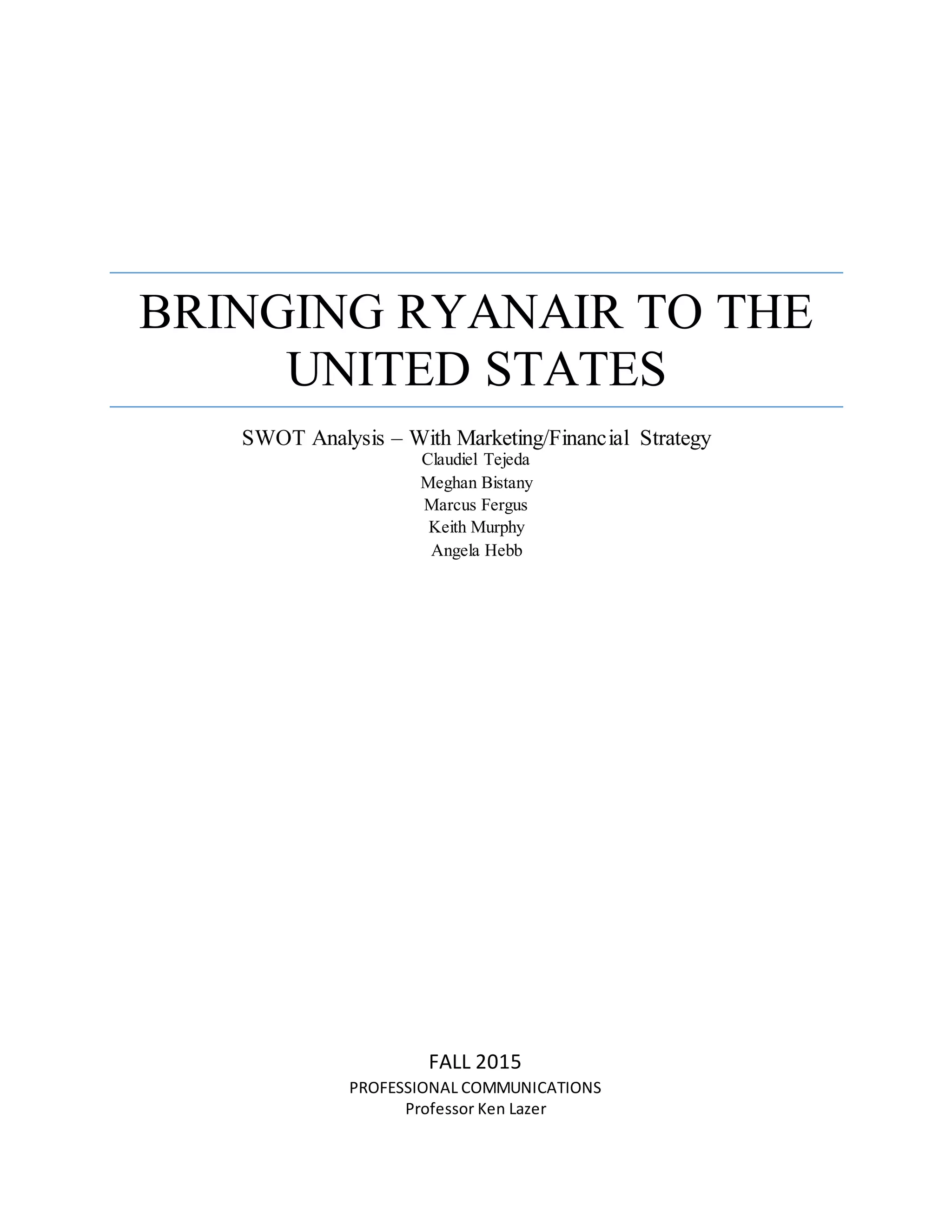 Ryanair SWOT - Professional Communications Final Project | DOCX