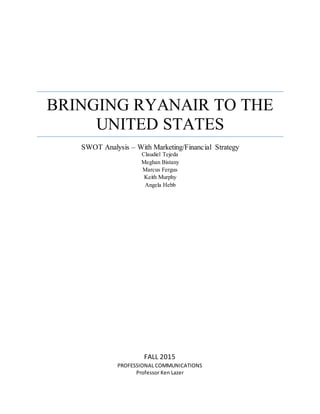 Ryanair SWOT - Professional Communications Final Project | DOCX