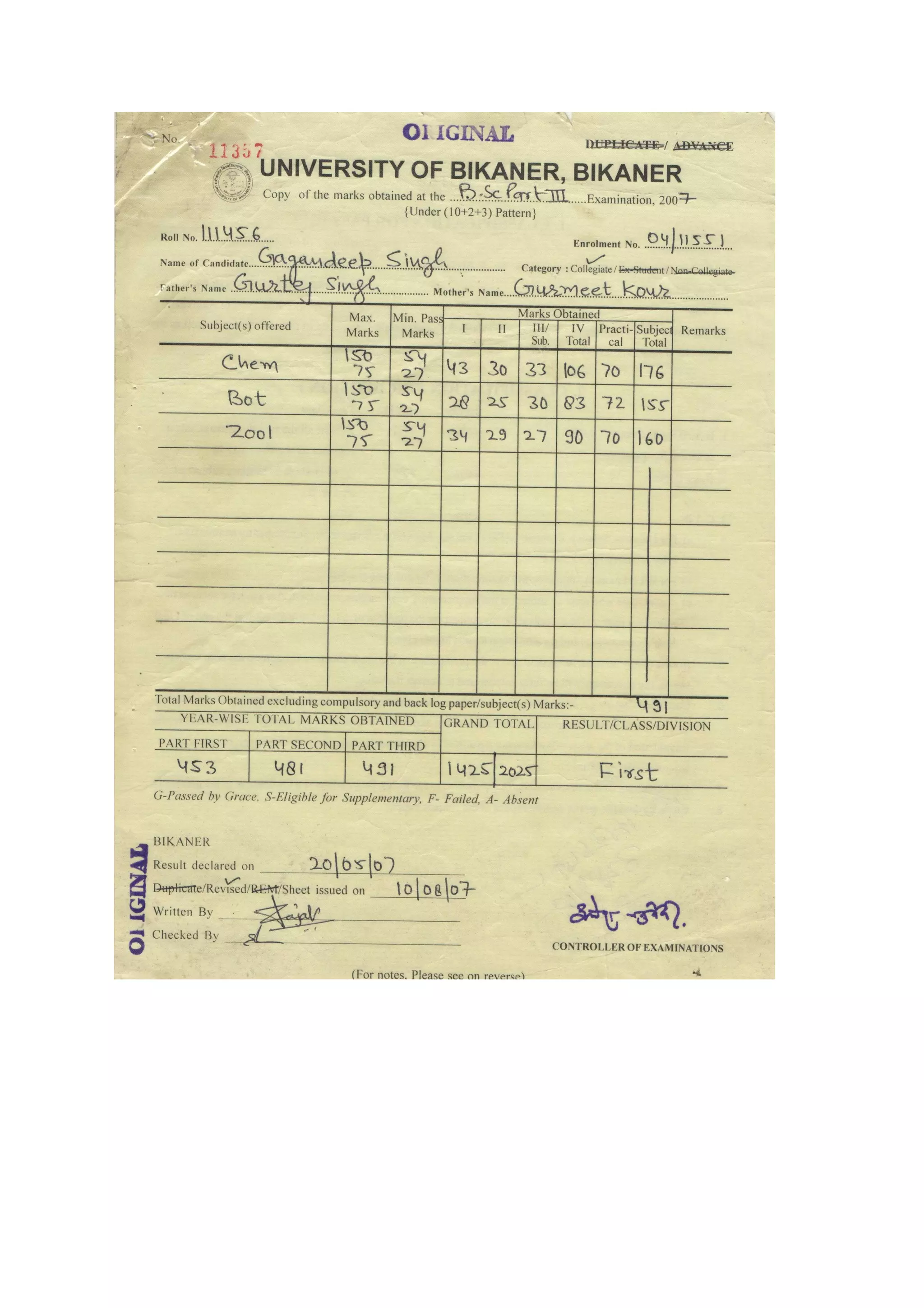 BSc final year marksheet | PDF