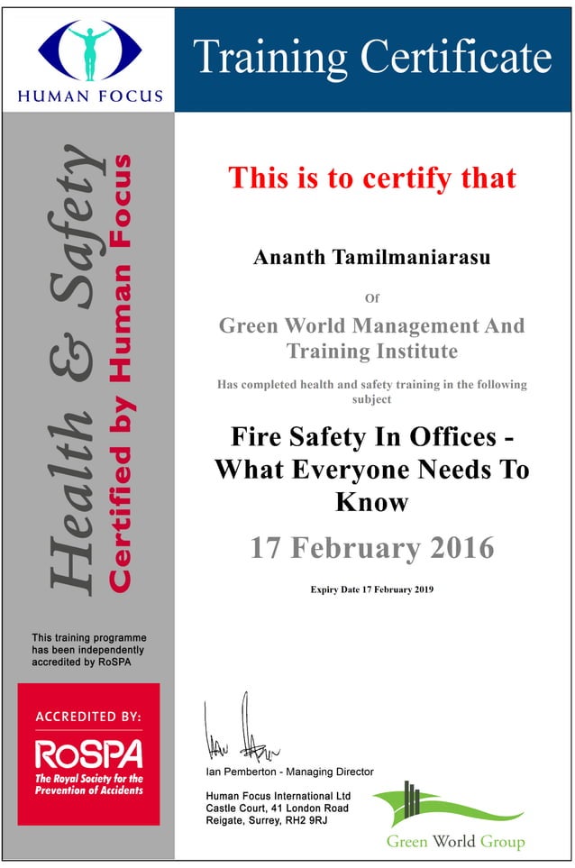 Ananth Tamilmaniarasu - Fire Safety In Offices - What Everyone Needs To ...