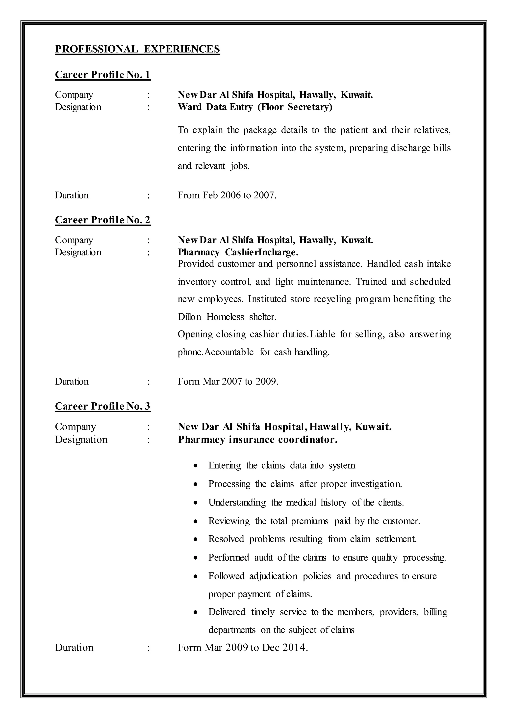 Mohamed Ali CV insurance officer | DOCX | Medical Tests | Medical Health