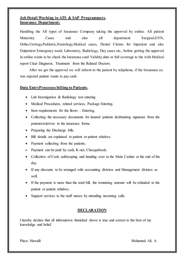 Mohamed Ali CV insurance officer | DOCX | Medical Tests | Medical Health