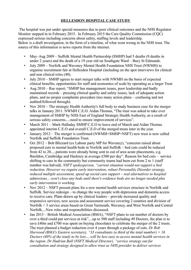 Hellesdon Hospital Case Study | PDF