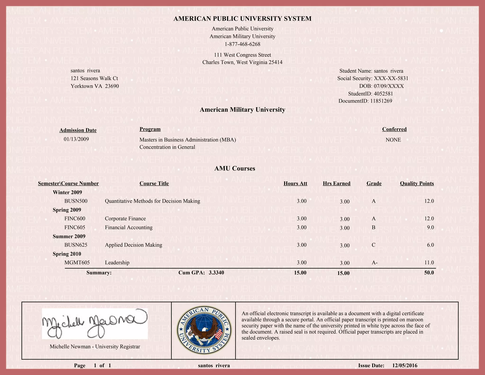 AMU OfficialeTranscript | PDF