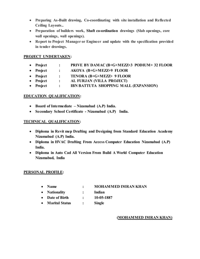 CV_ BIM Revit Mep Modeler & Draftsman | DOCX