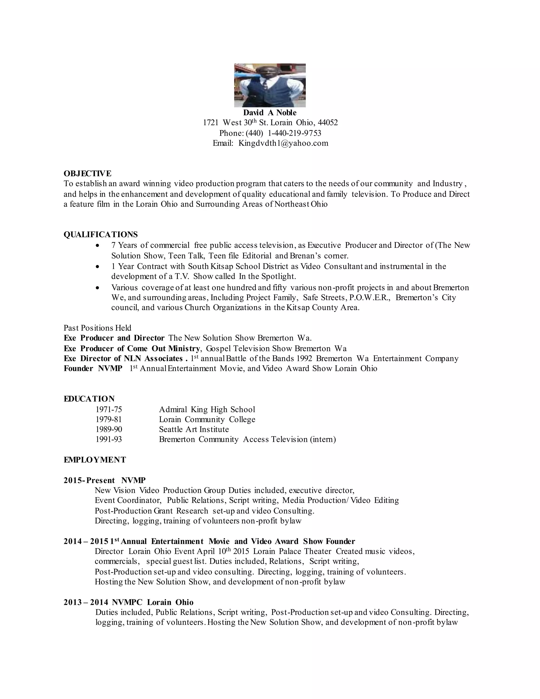 David A Noble Resume 2016 | DOCX
