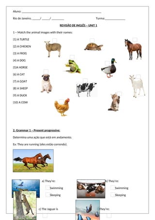 English Review Unit 1: Animals, Present Progressive, and Want ...