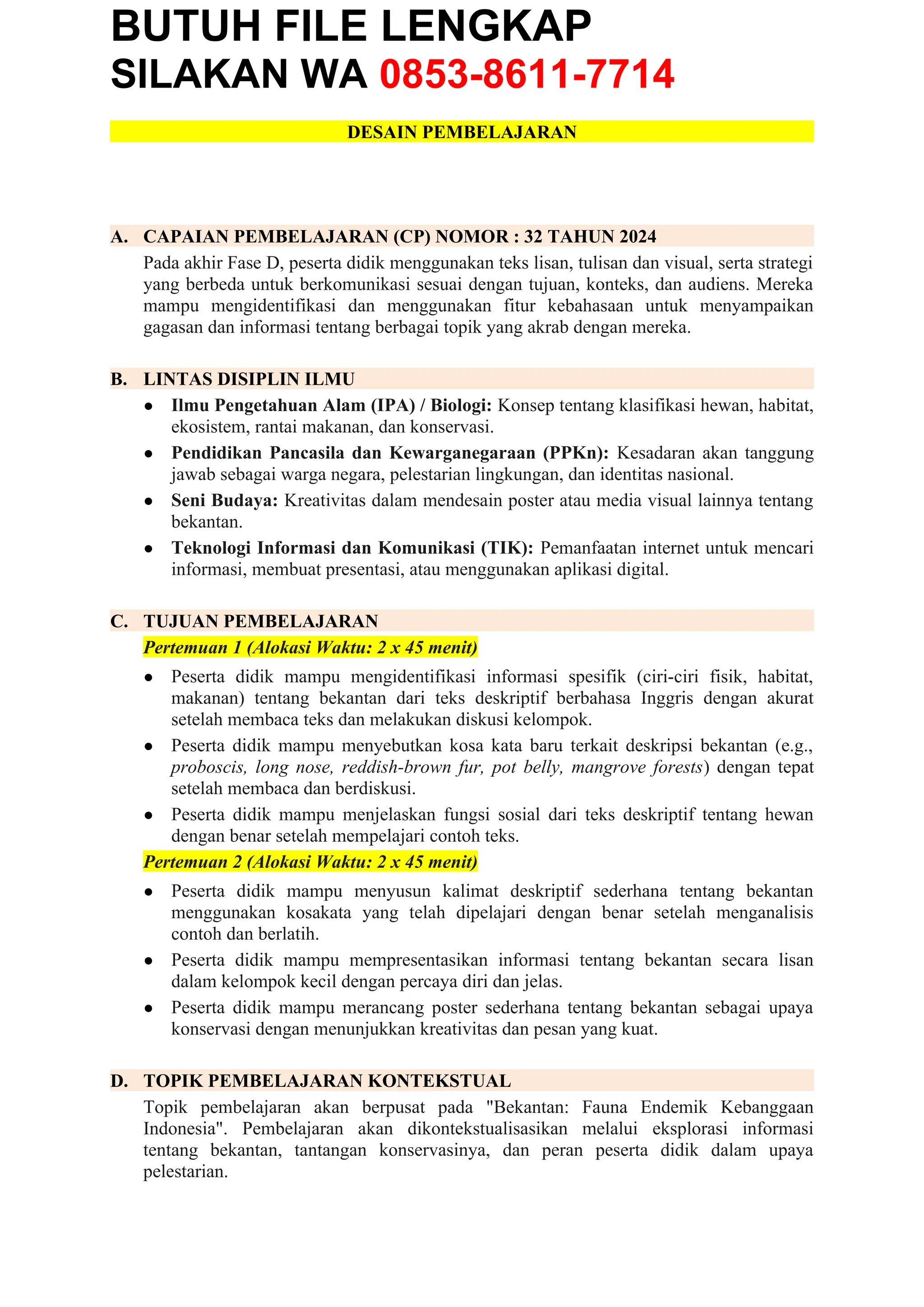 Modul Ajar Deep Learning Bahasa Inggris Kelas 9 Terbaru 2025 | DOCX