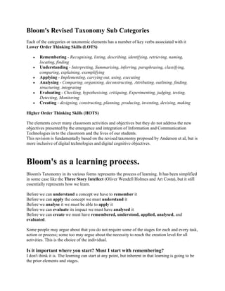Bloom's revised taxonomy | DOCX