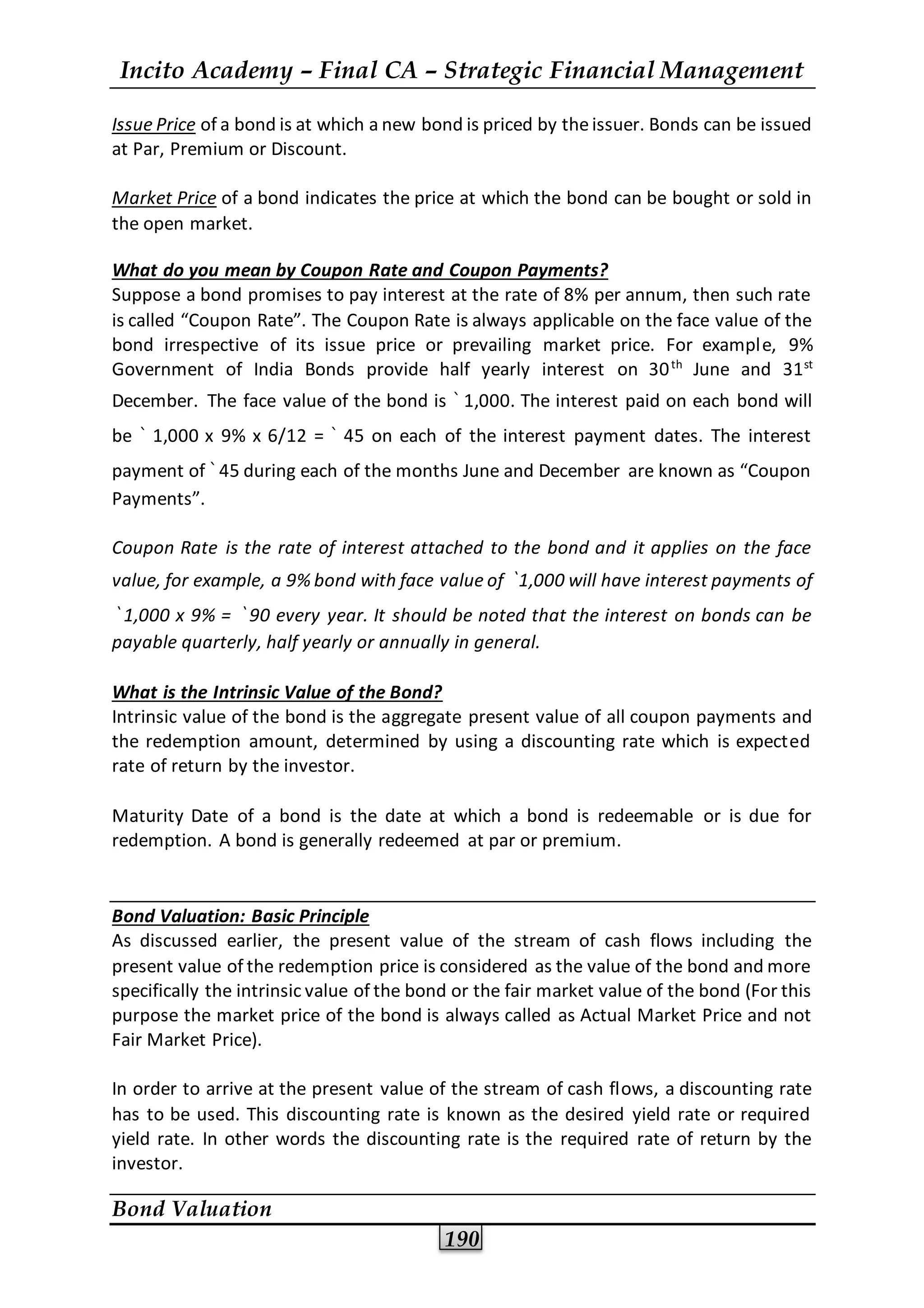 Bond Valuation Basics - CA Final SFM | DOCX