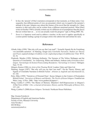 The Selective Narrator " construction of the past in " Kazuo Ishiguro's An Artist of the ...
