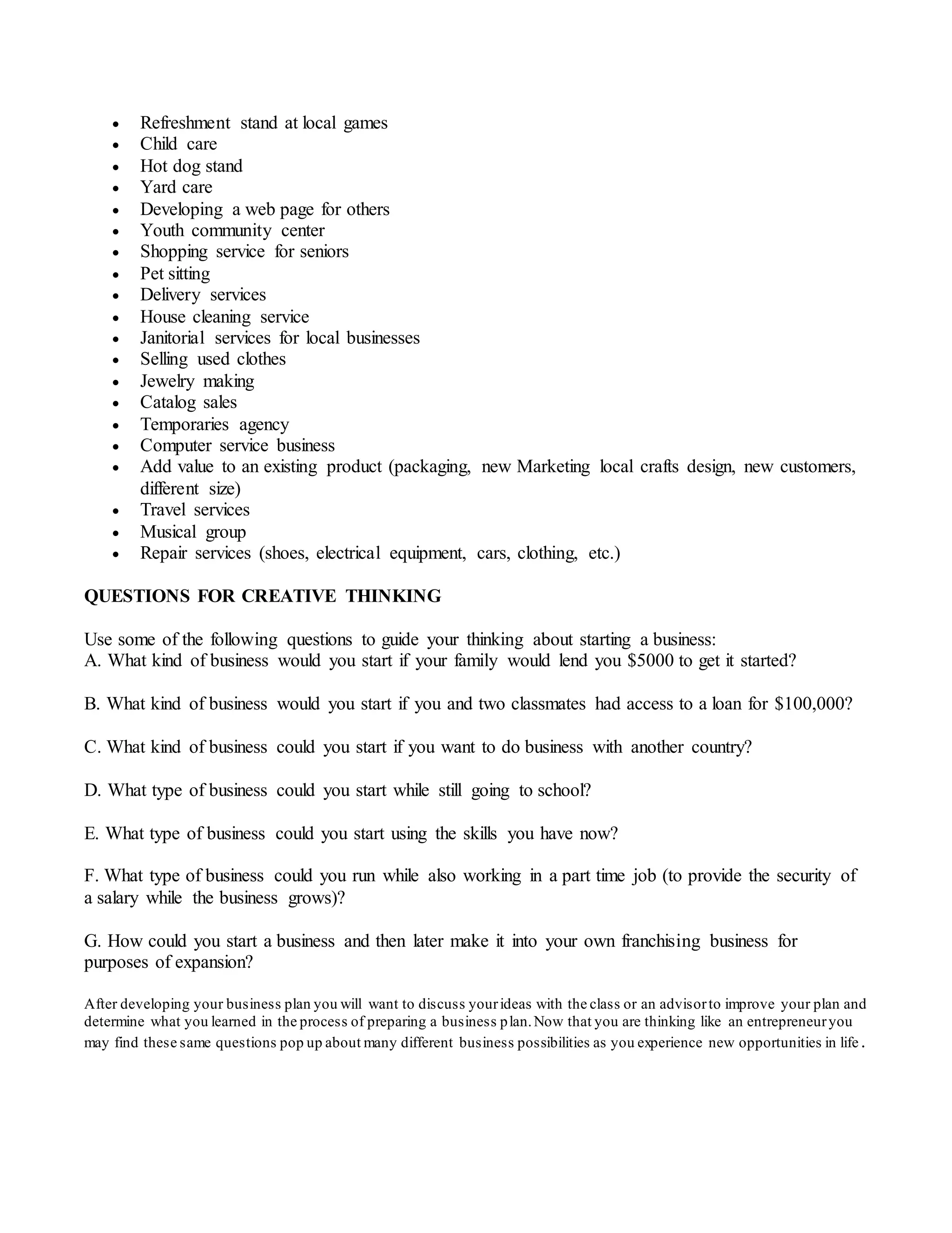1 business plan questions 2 | DOCX