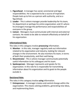 1 c. functions, roles and skills of a manager2 | PDF