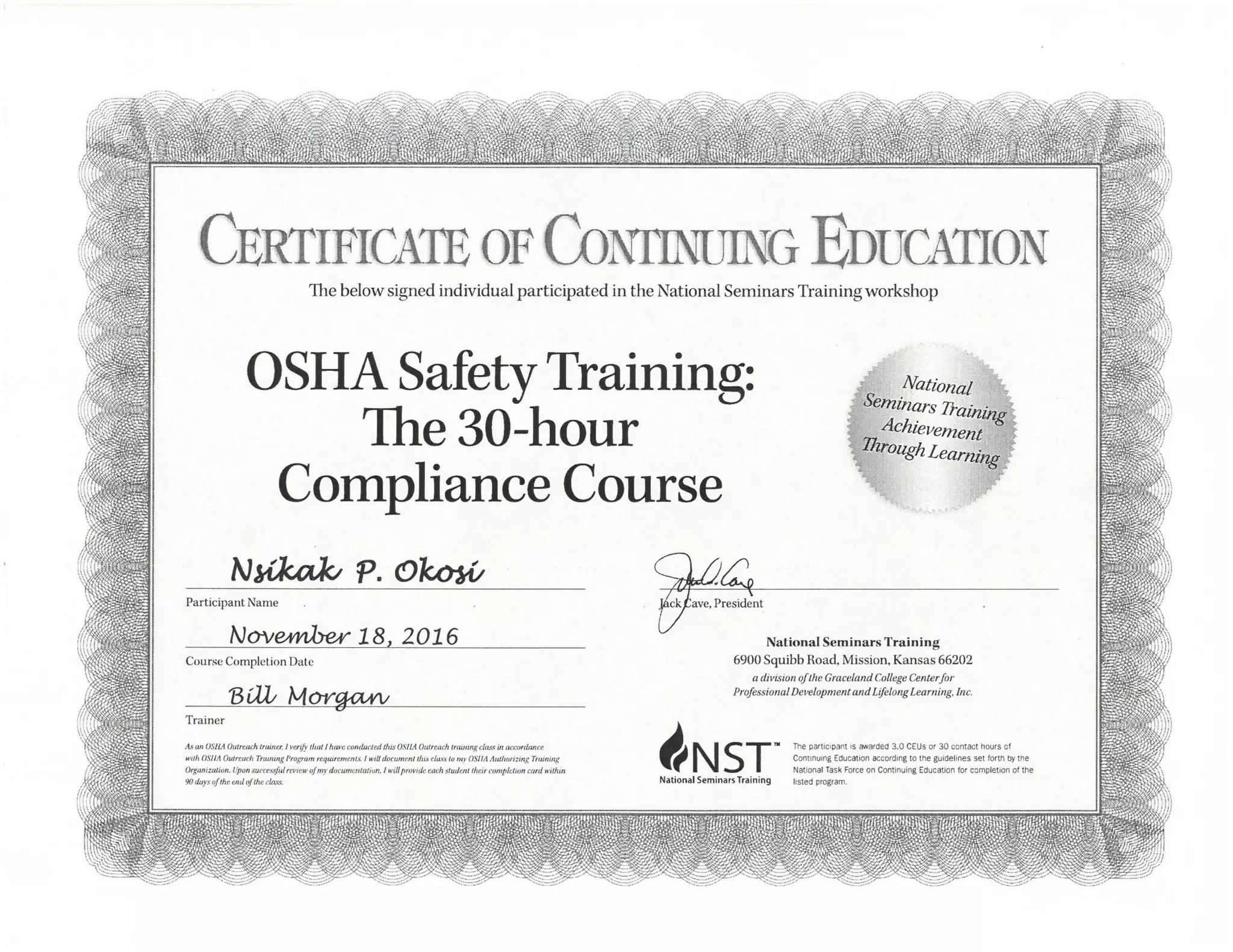 Training Records _OSHA 30Hrs, Nsikak Okosi, updated with objectives | PDF