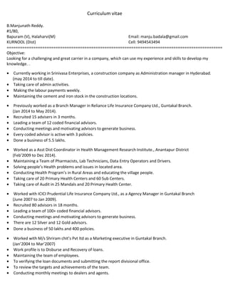 Manju resume april 2015 | DOC