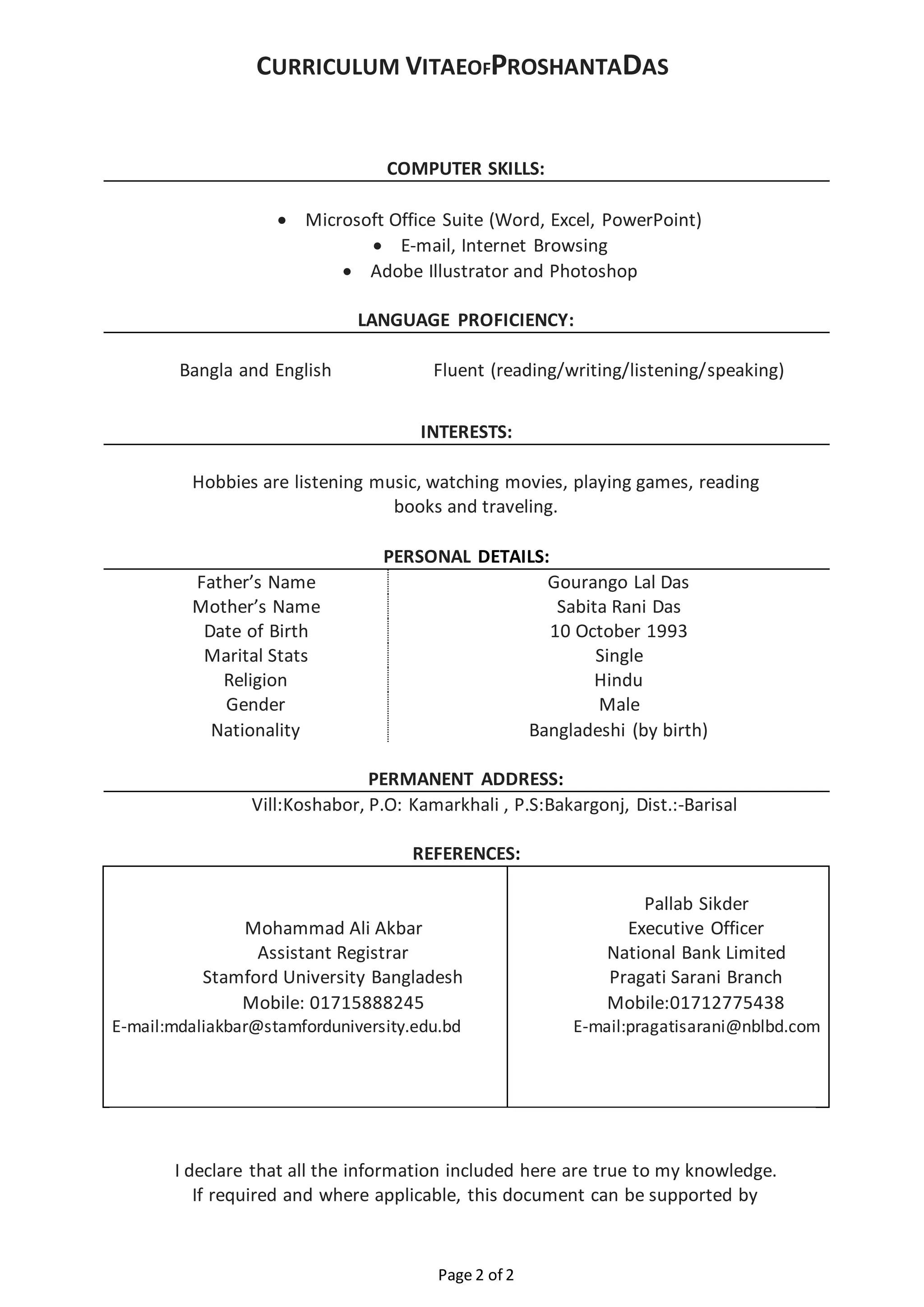 Proshanta Das CV Bangladesh ver 2 | PDF