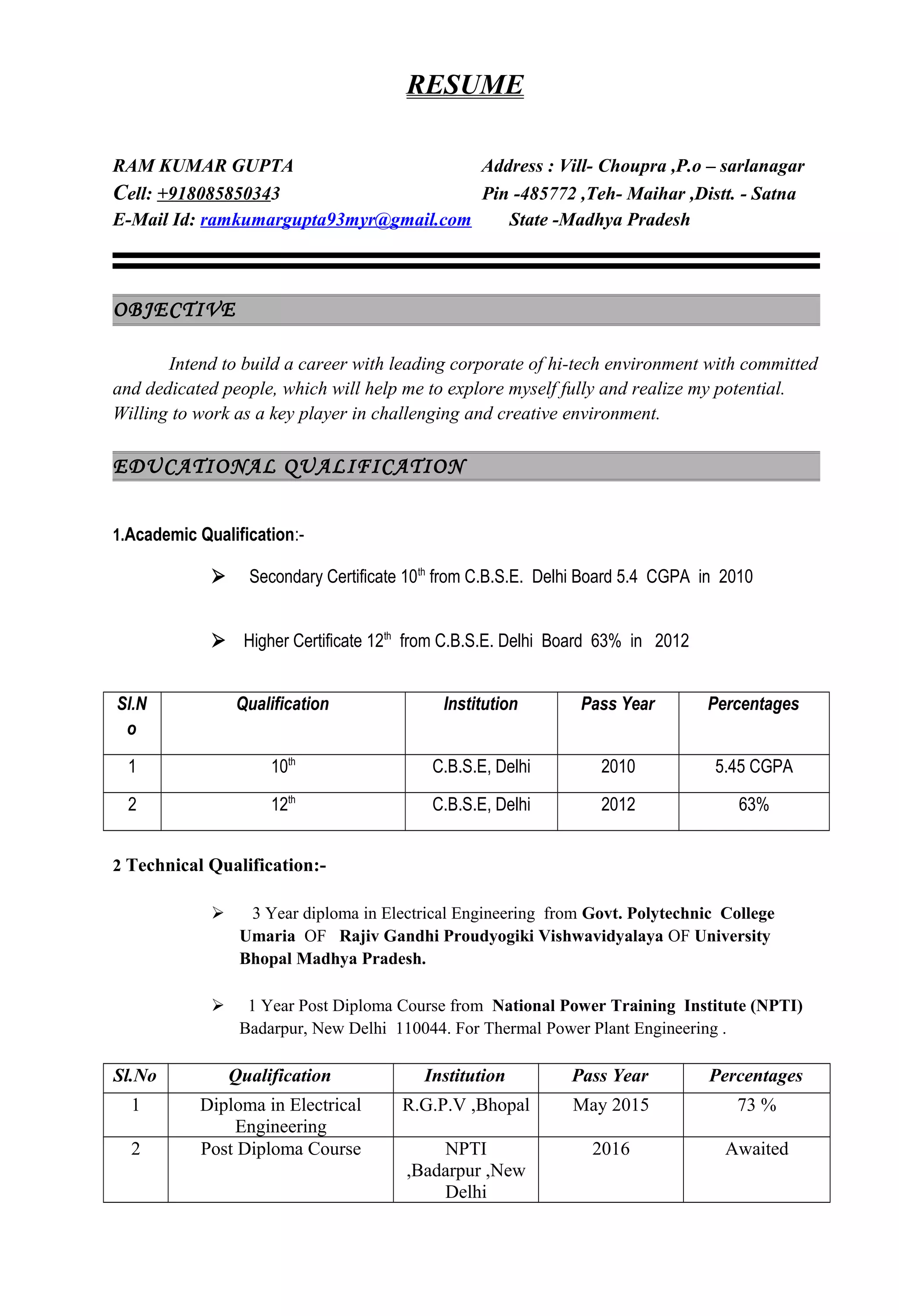RAM KUMAR GUPTA Resume | PDF