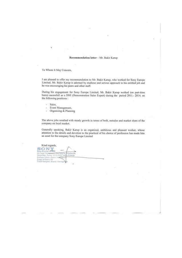 Recommedation Letter Sony | PDF