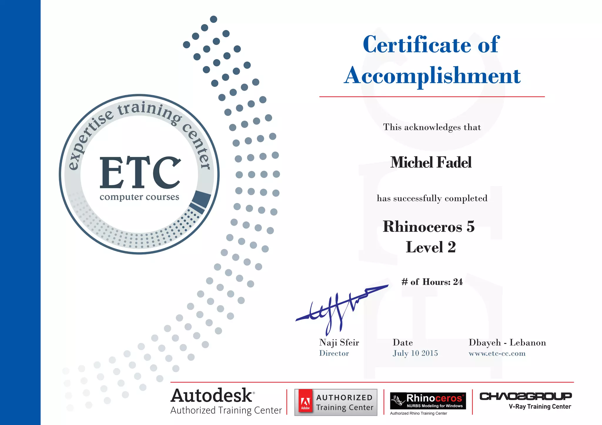 ETC Certificate-Rhino 2 - Michel Fadel | PDF