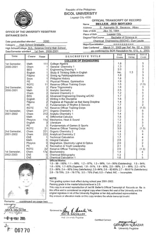 Bicol University Transcript of Records | PDF