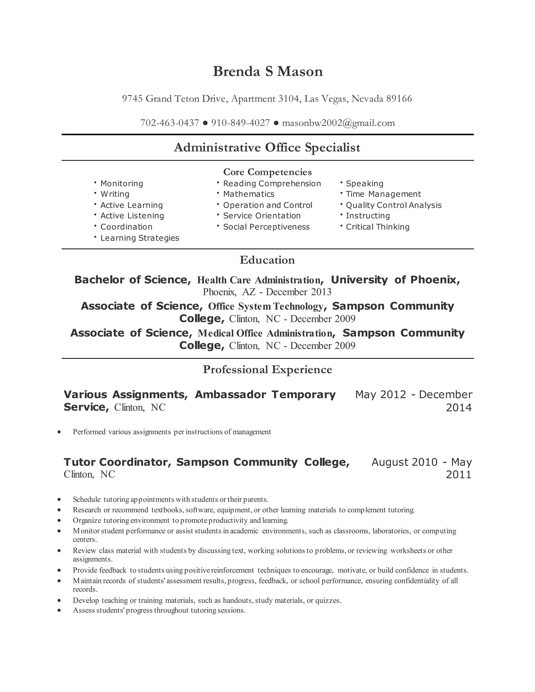 Brenda W Mason Resume | DOCX