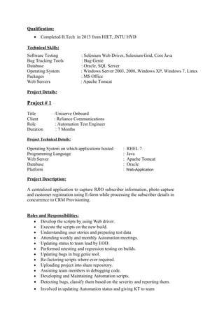 Maheshresumeselenium | DOC | Operating Systems | Computer Software and ...