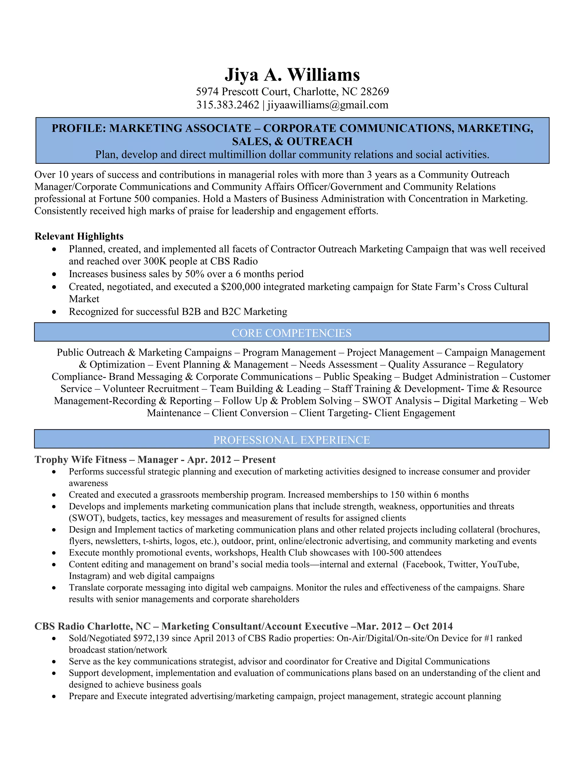 Jiya Williams Resume document | PDF