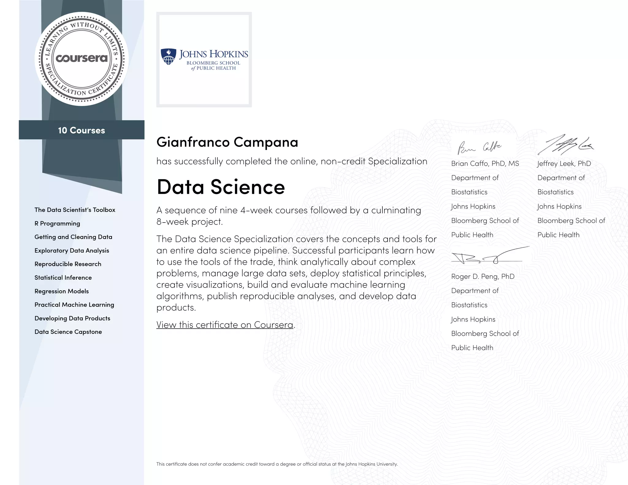 JHU Data Science specialization_certificate | PPT