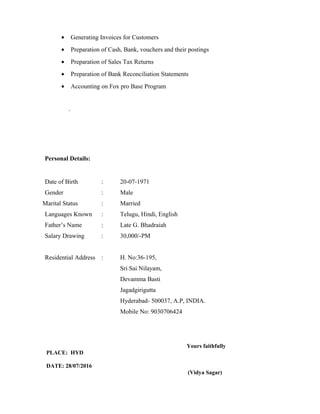 Sagar CV | DOC | Business Accounting & Finance | Business