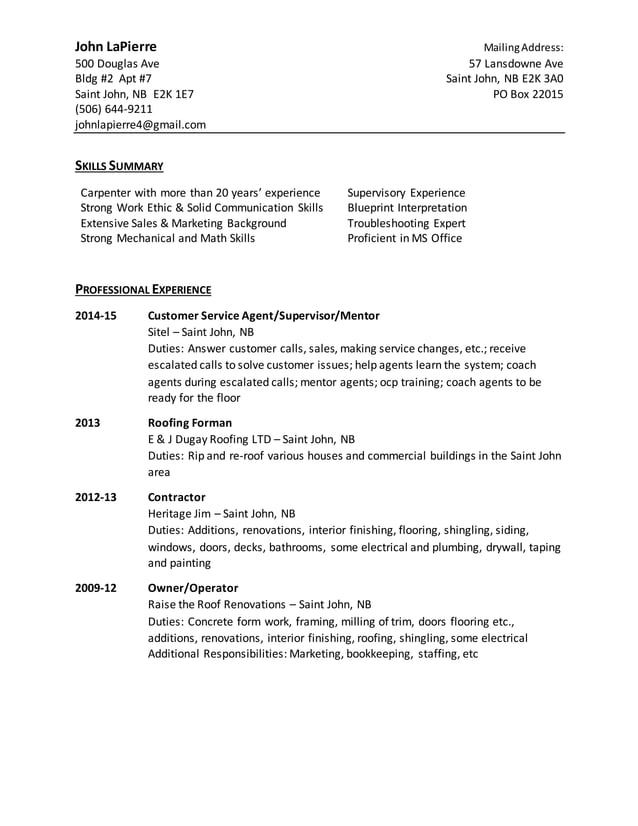 LaPierre^J John resume | DOCX | Woodworking | Arts and Crafts