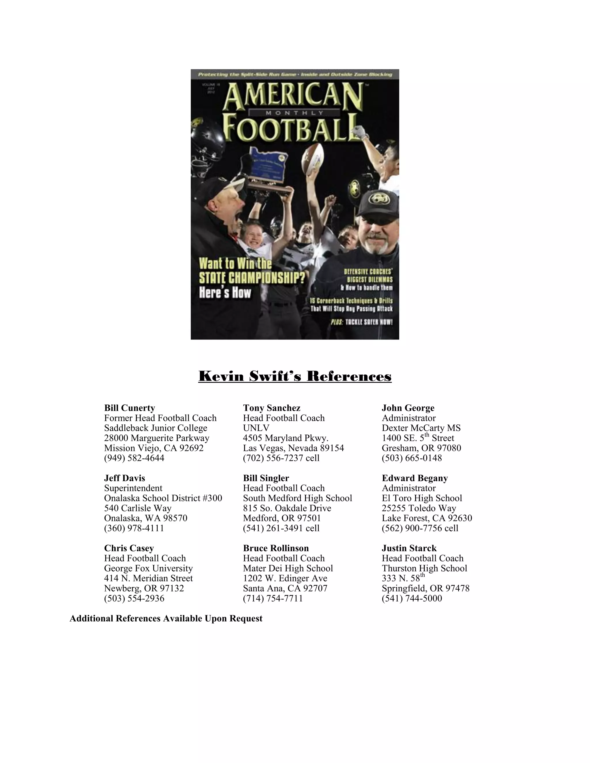 Kevin Swift References 2015-16 | PDF