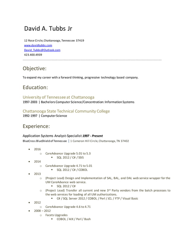 David A Tubbs Jr Resume | DOCX