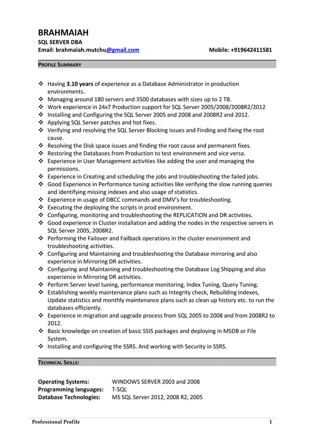 Resume (1) | DOC | Databases | Computer Software and Applications