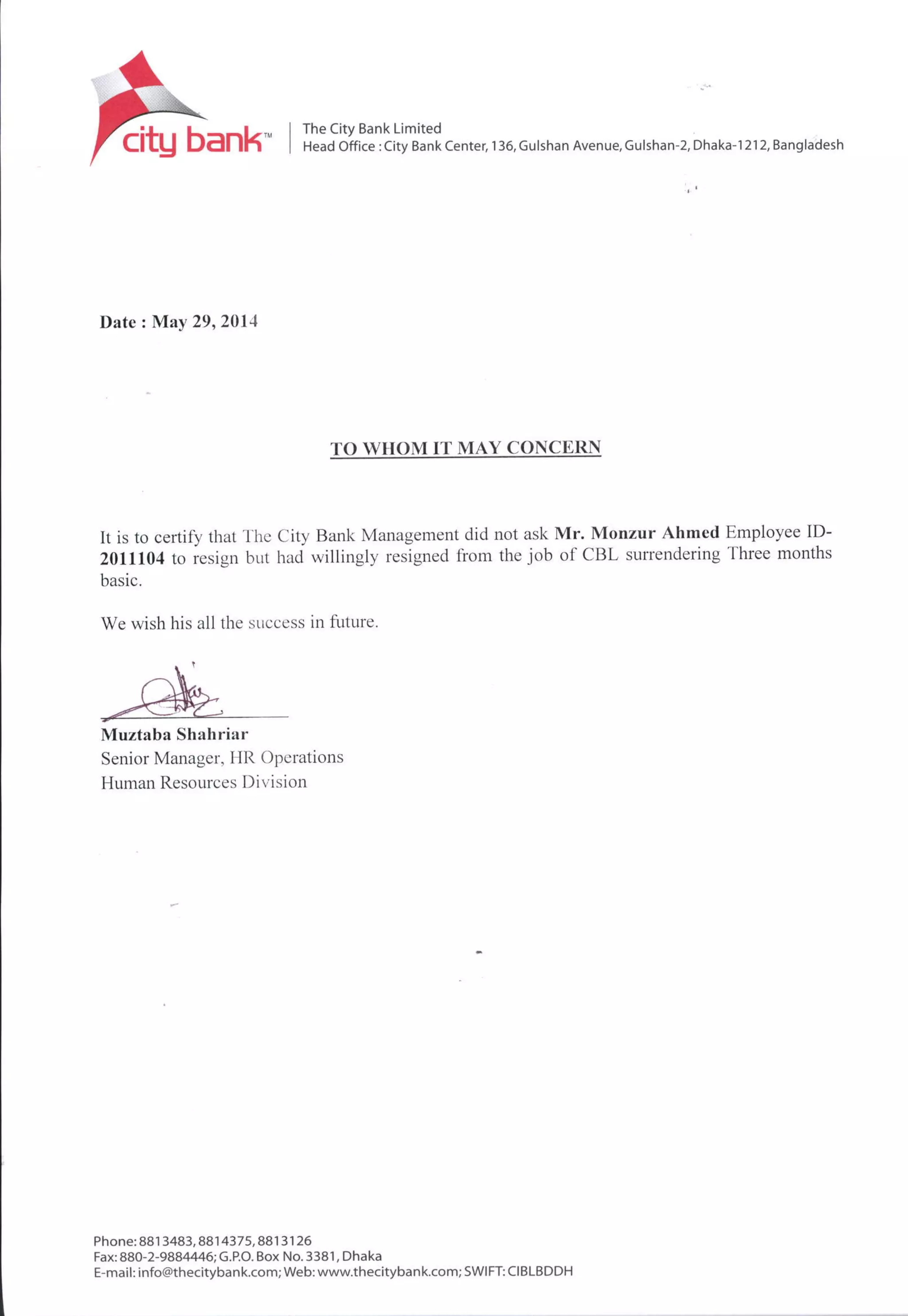Self resignation certificate | PDF