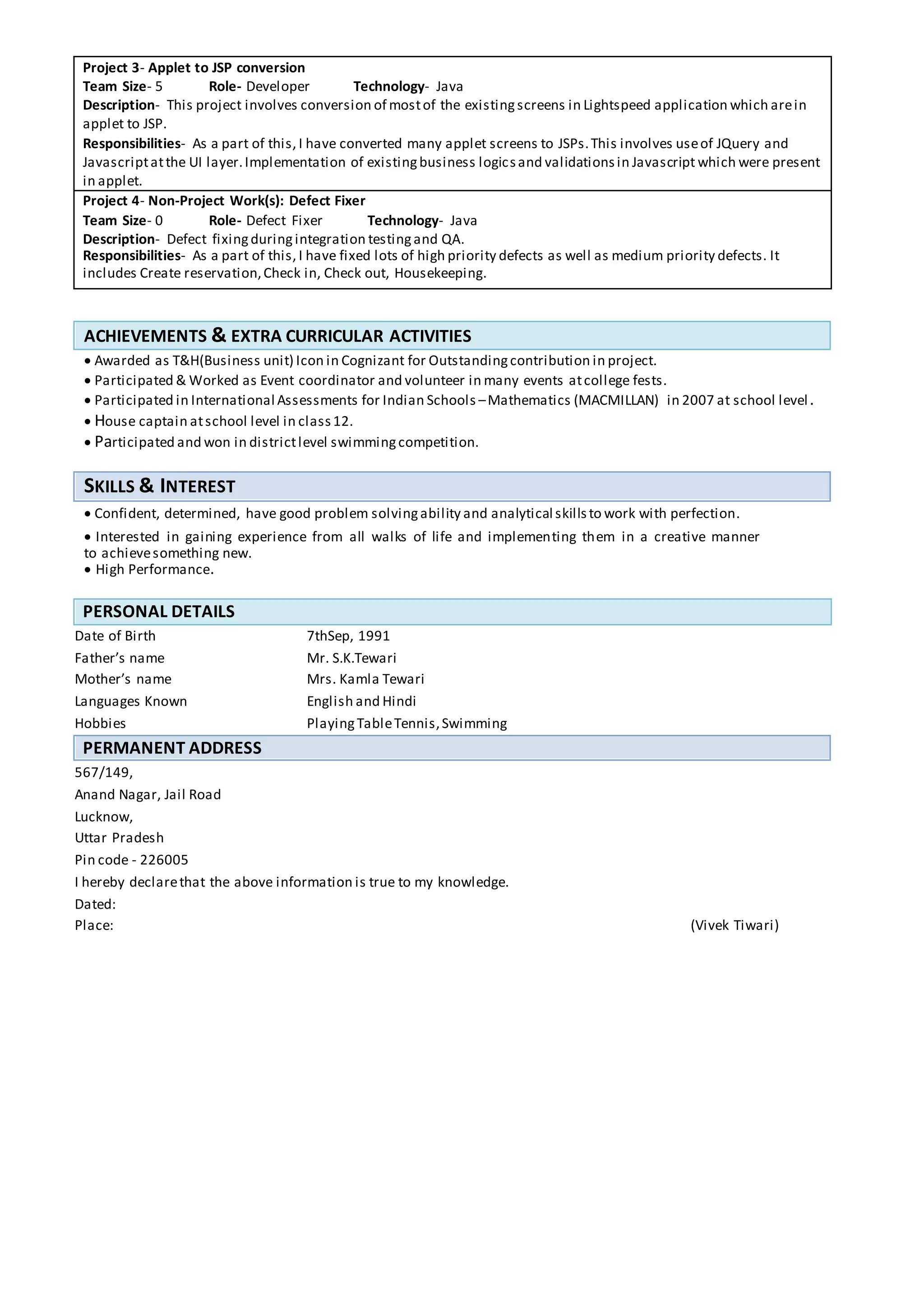 Vivek Tiwari resume | DOCX