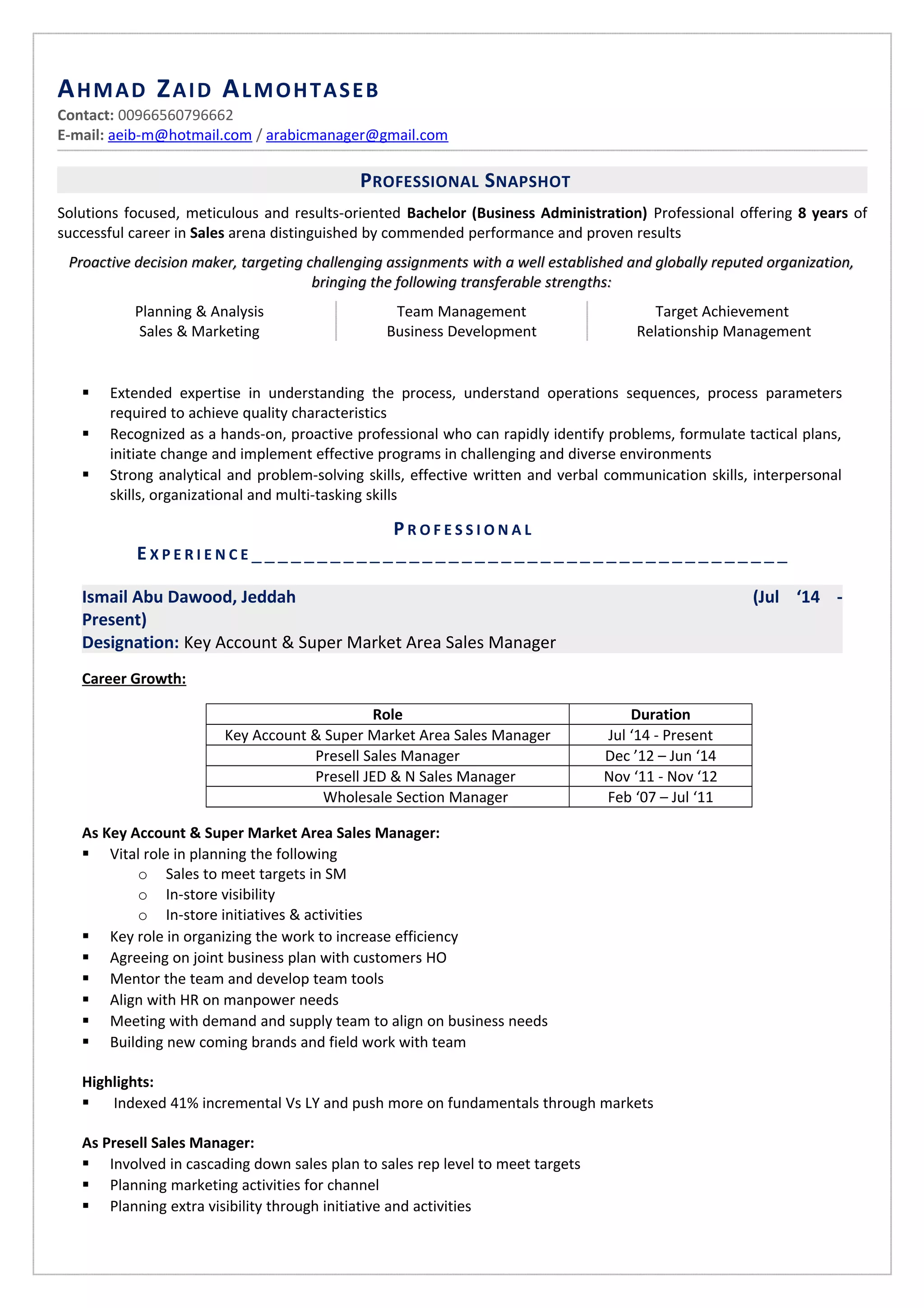 Ahmad Zaid Resume | DOC | Sales | Business