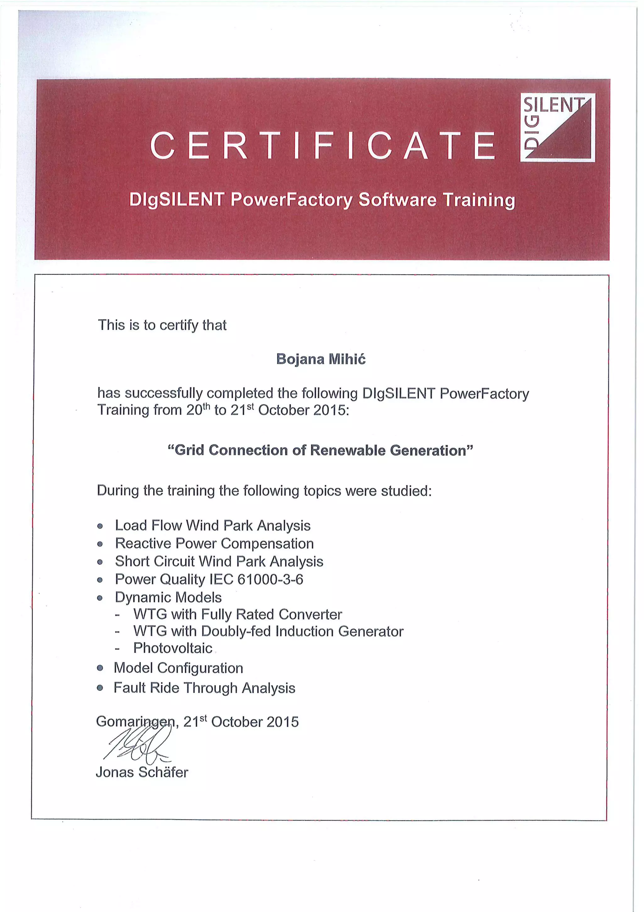 DIgSILENT-renewables sertificate | PDF