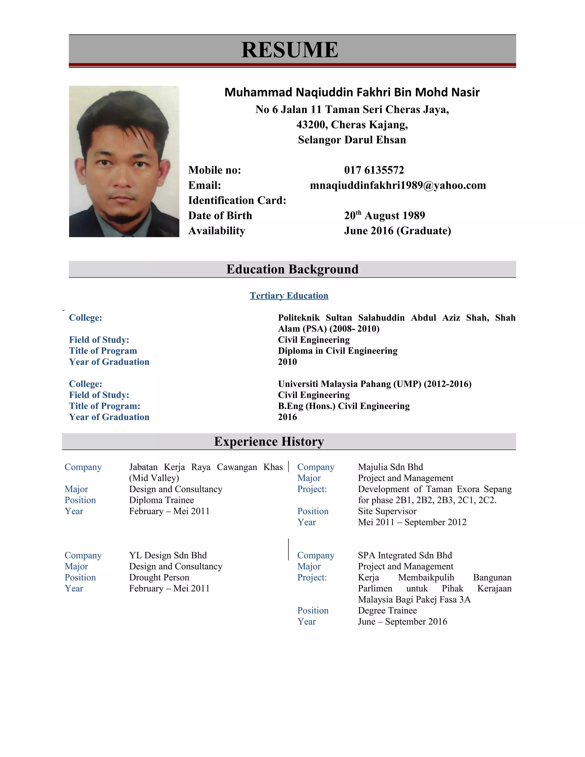 Resume (Muhammad Naiquddin) | DOC