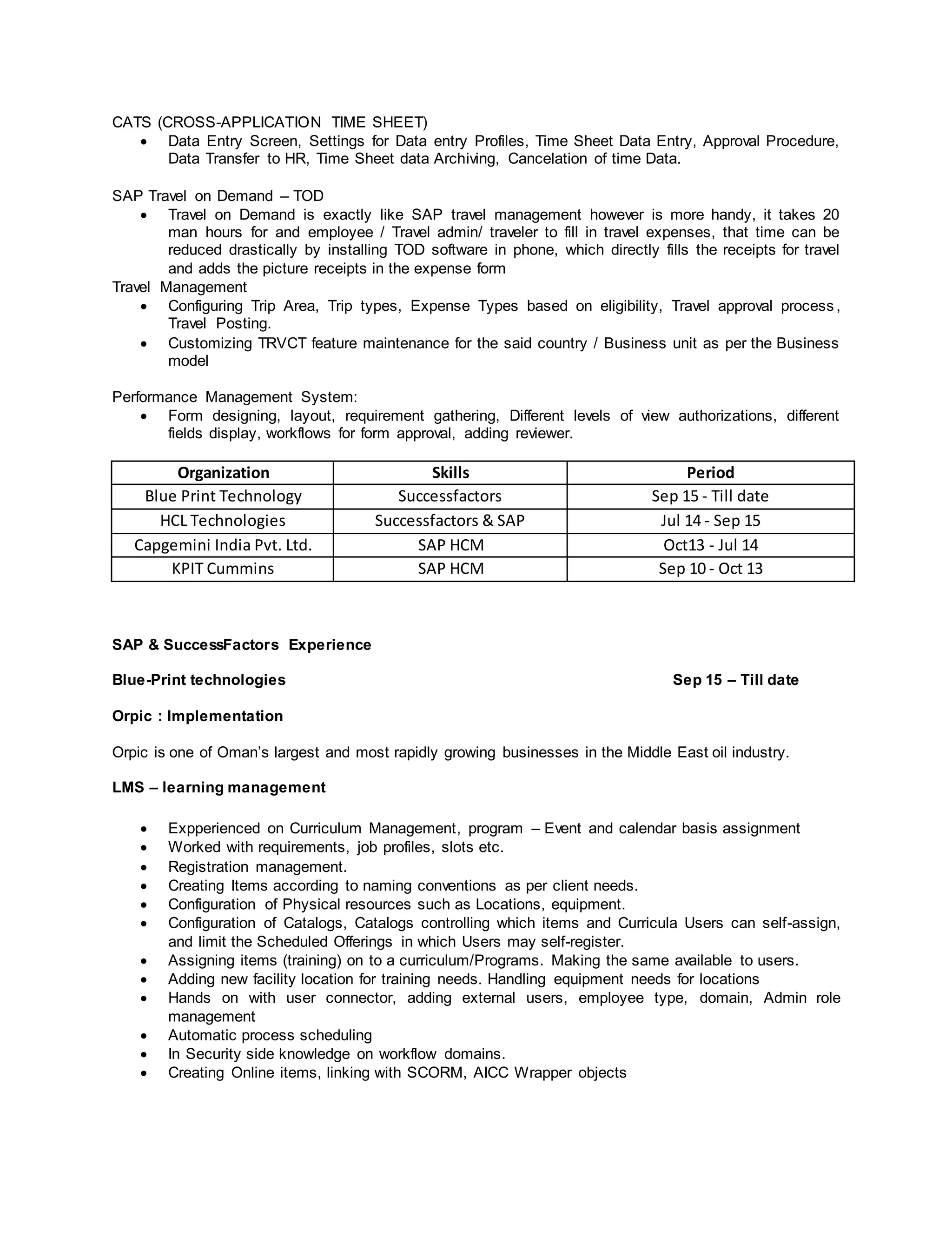 resume_SAP HR_Saurabh_SF_LMS_EC_AU | DOCX | Human Resources | Business