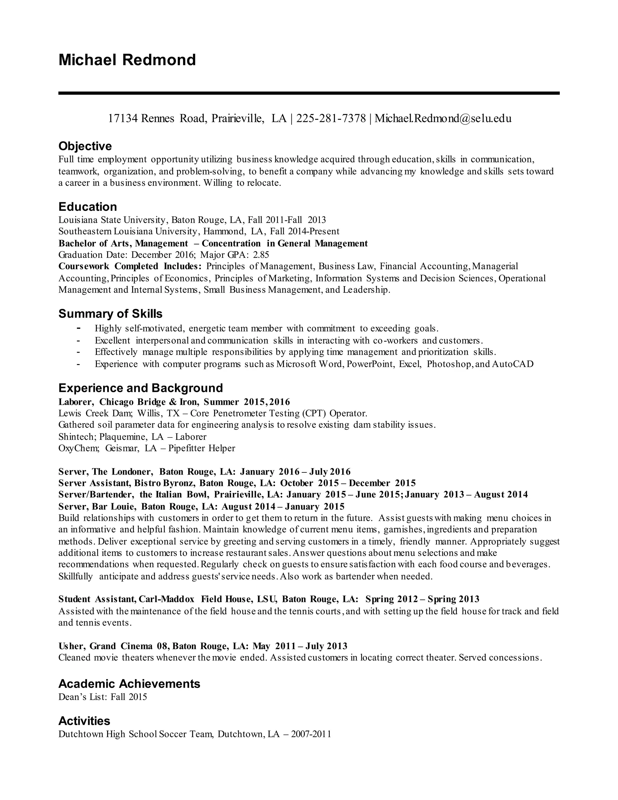 Final Resume | DOCX | Business Administration | Business