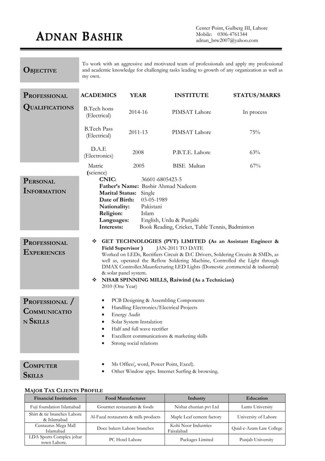 Adnan Bashir (Resume) | DOC | Business | Business and Finance