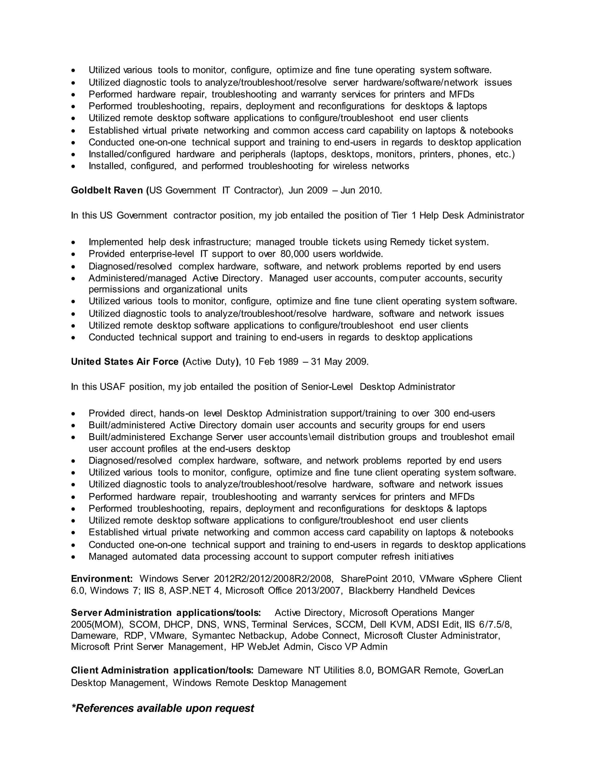 Resume for James D.Hall (Jr Systems Admin-Senior Desktop Admin v3) | PDF
