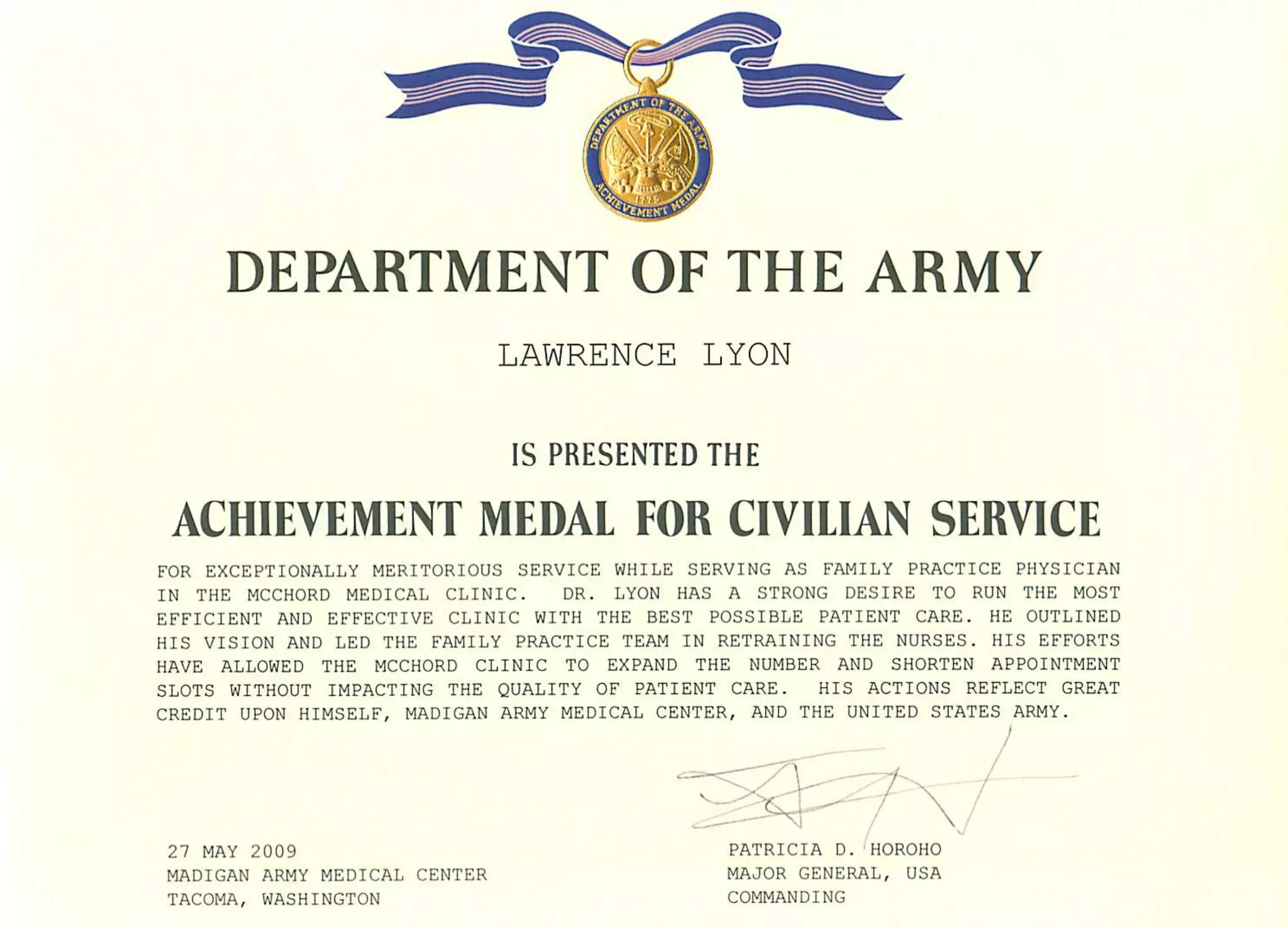 Army Civilian Achievement Medal 2009 | PPT