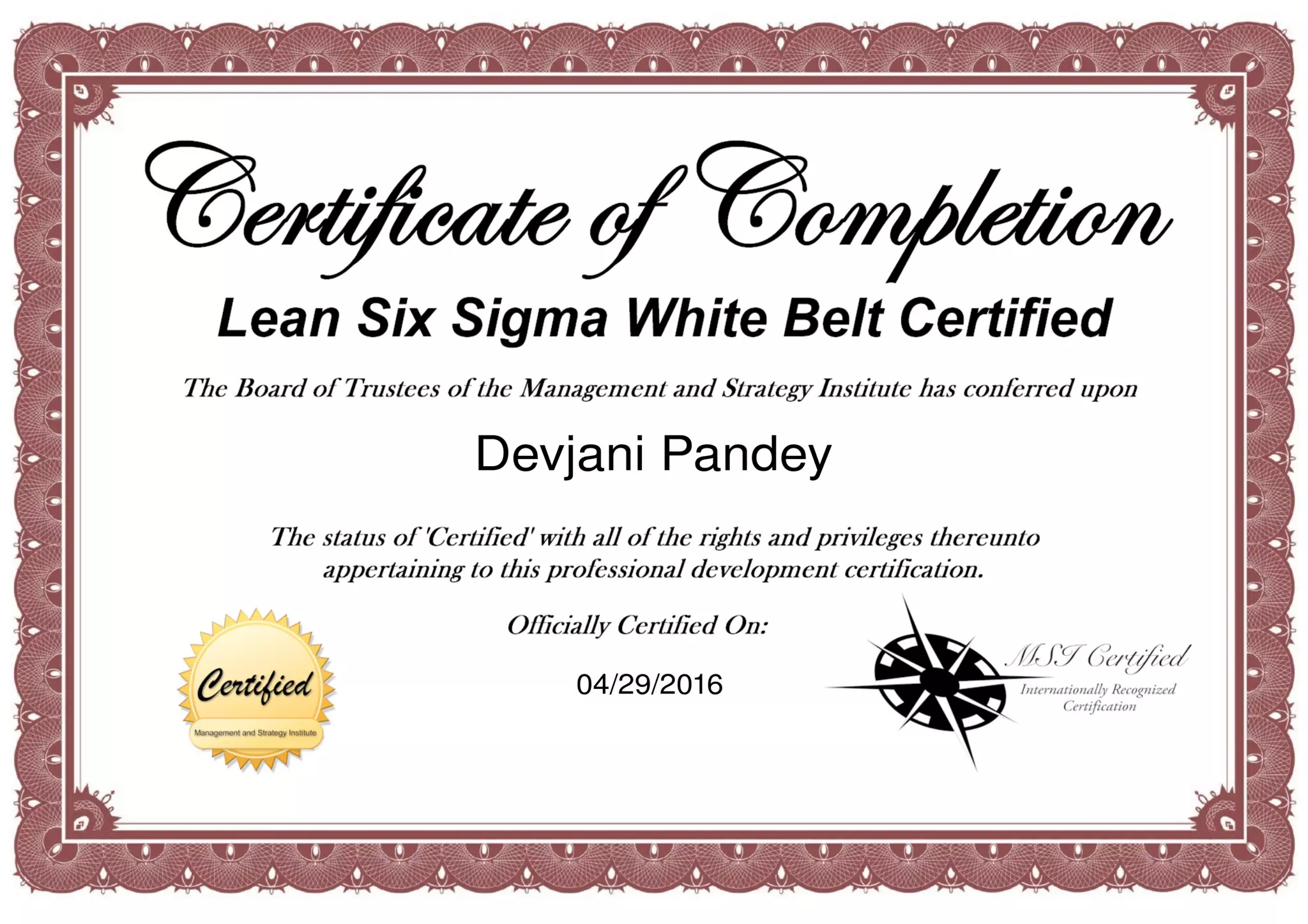 Lean Six Sigma White belt Certificate | PDF