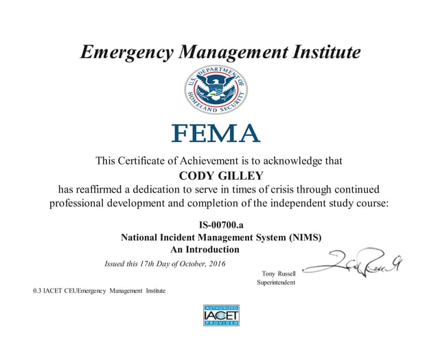 IS-00700.a National Incident Management System (NIMS) An Introduction ...