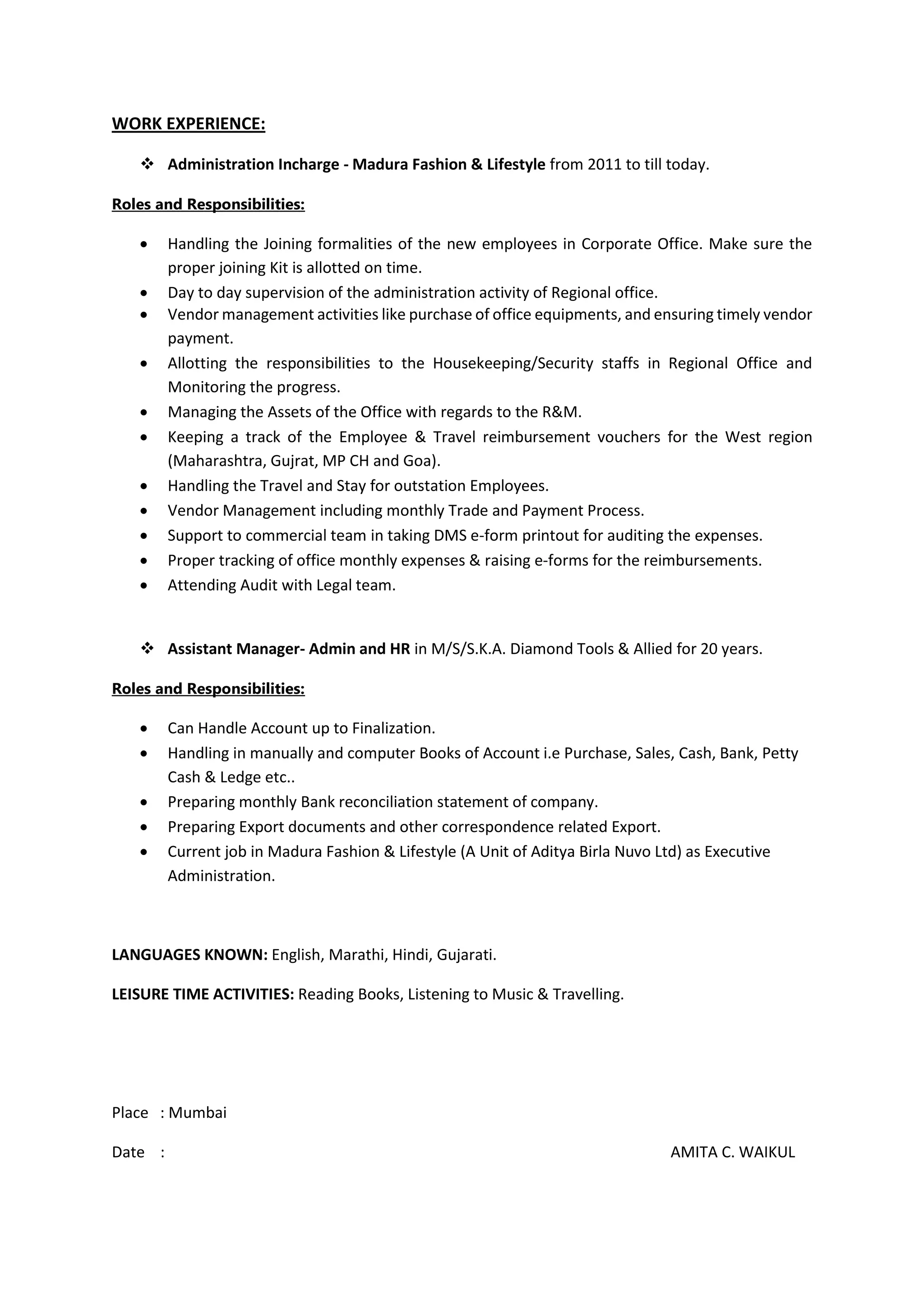 AMITA CV - Edited | PDF