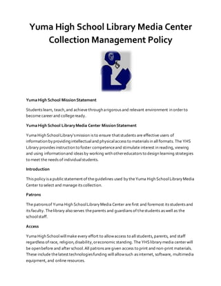 Yuma High School Library Media Center Collection Management Policy ...