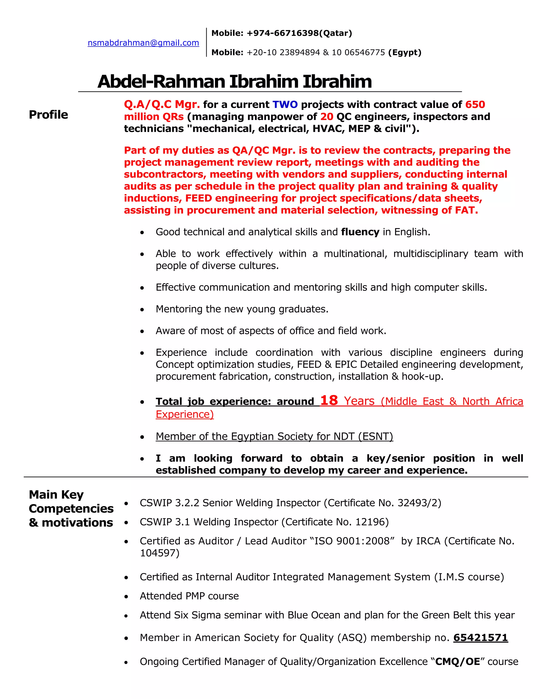 Abdelrahman Ibrahim C.V October-2015 | PDF